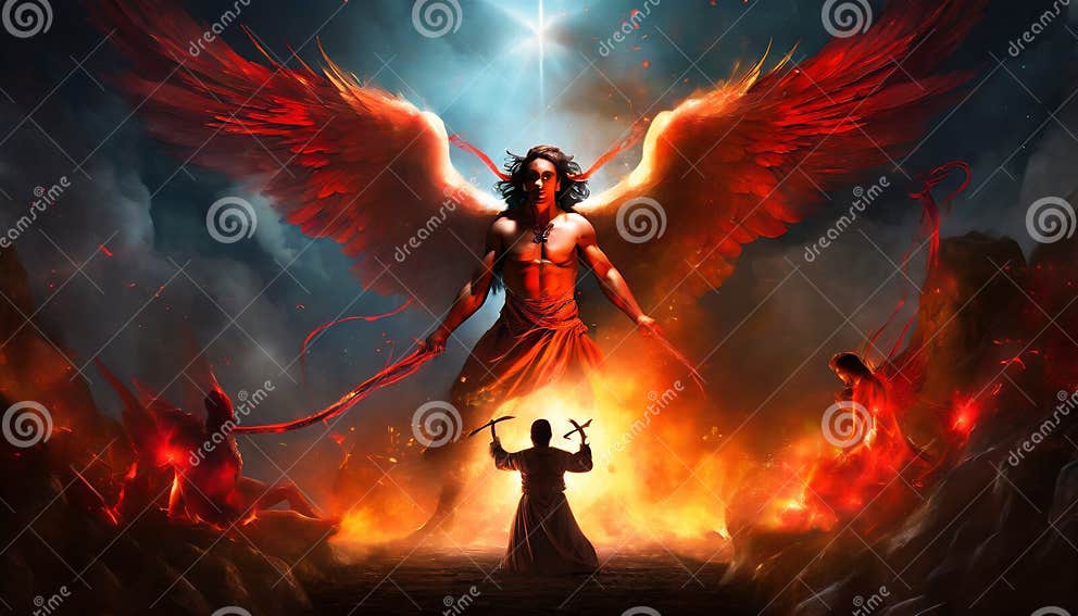 Devil in flames of hell stock illustration. Illustration of comics ...