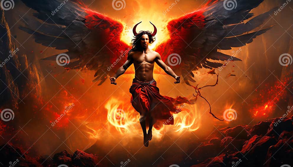 Devil in flames of hell stock illustration. Illustration of person ...
