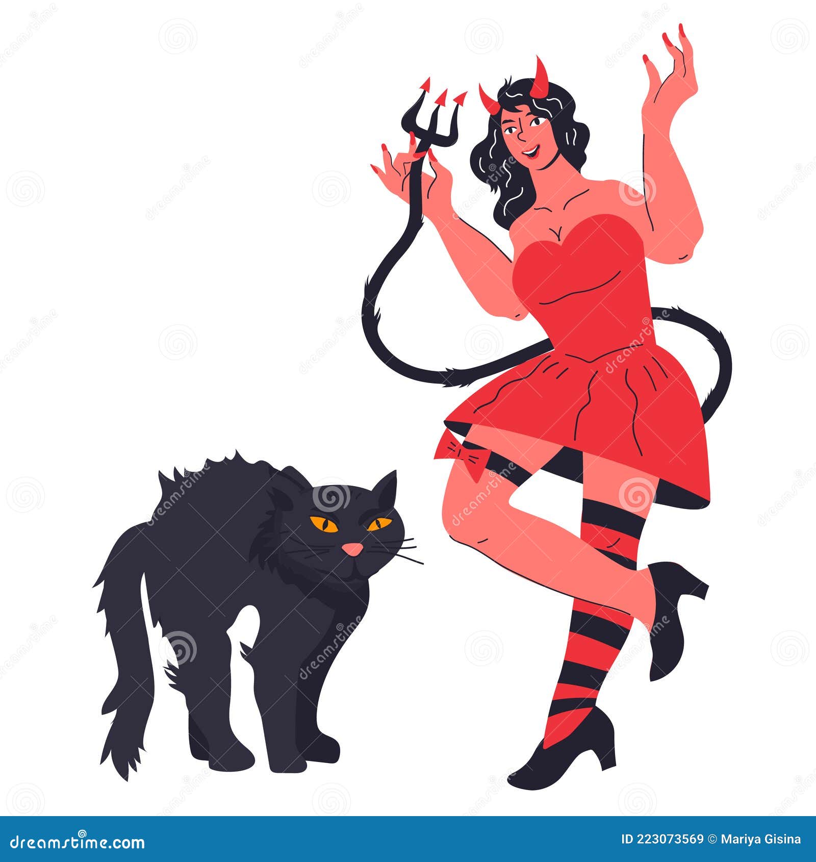 Devil Girl with Black Cat for Halloween Card or Invitation. Beautiful ... Devil Girl with Black Cat for Halloween Card or Invitation. Beautiful ...
