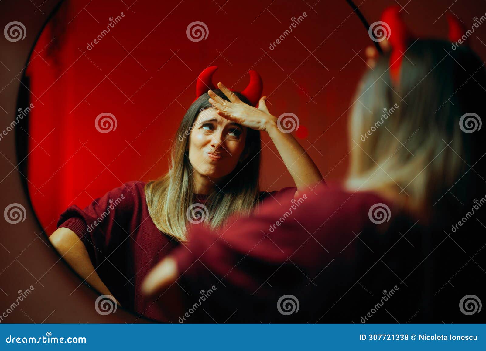 Devil Girl Forgetting Her Revenge Plan Thinking of a Plot Stock Photo ...