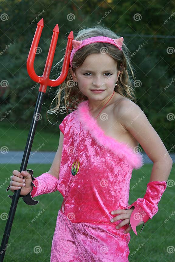 Devil Girl in Pink stock image. Image of halloween, innocent - 5850307