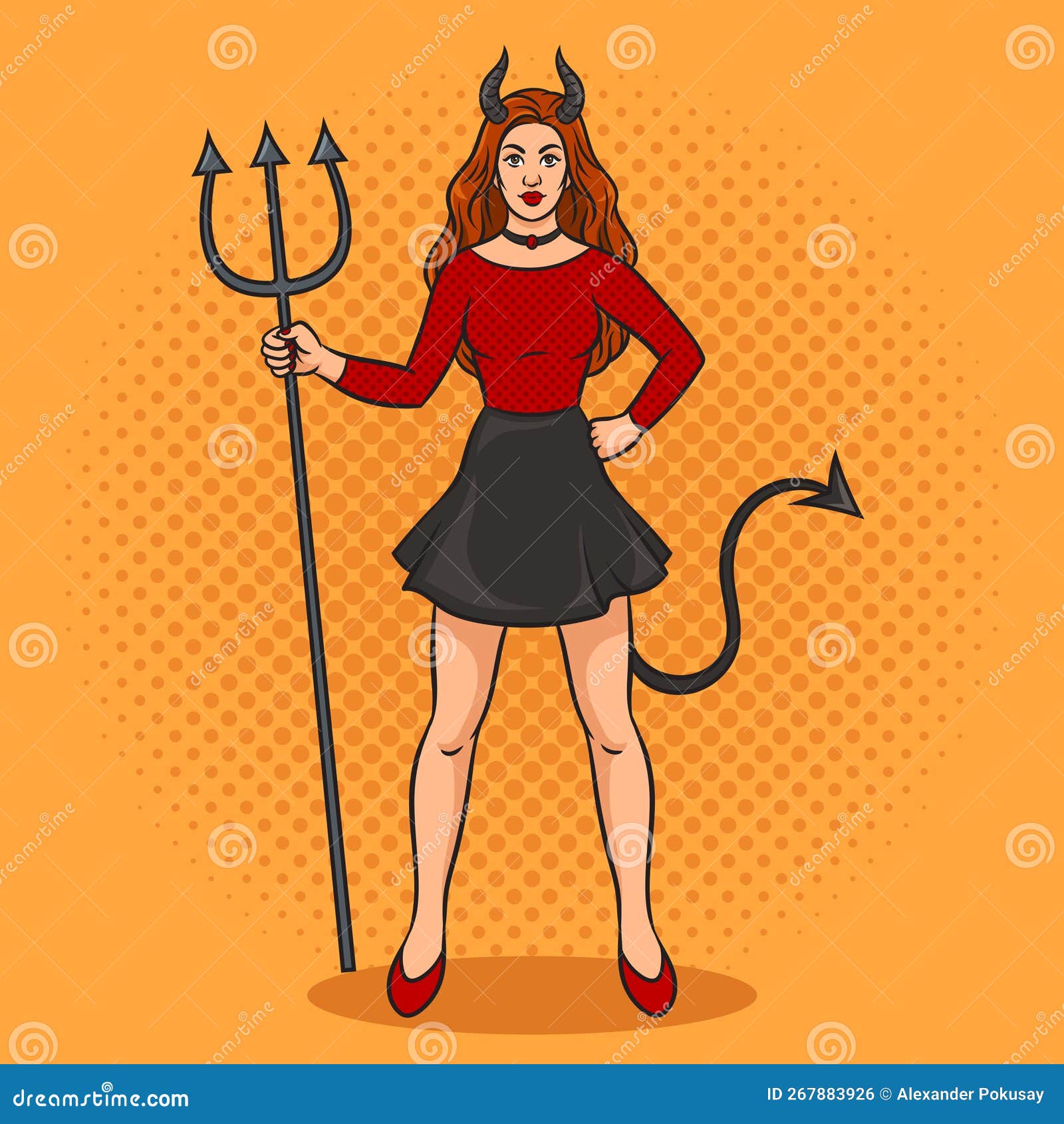 Devil Girl Woman Pinup Pop Art Vector Illustration Stock Vector Illustration Of Isolated Tail