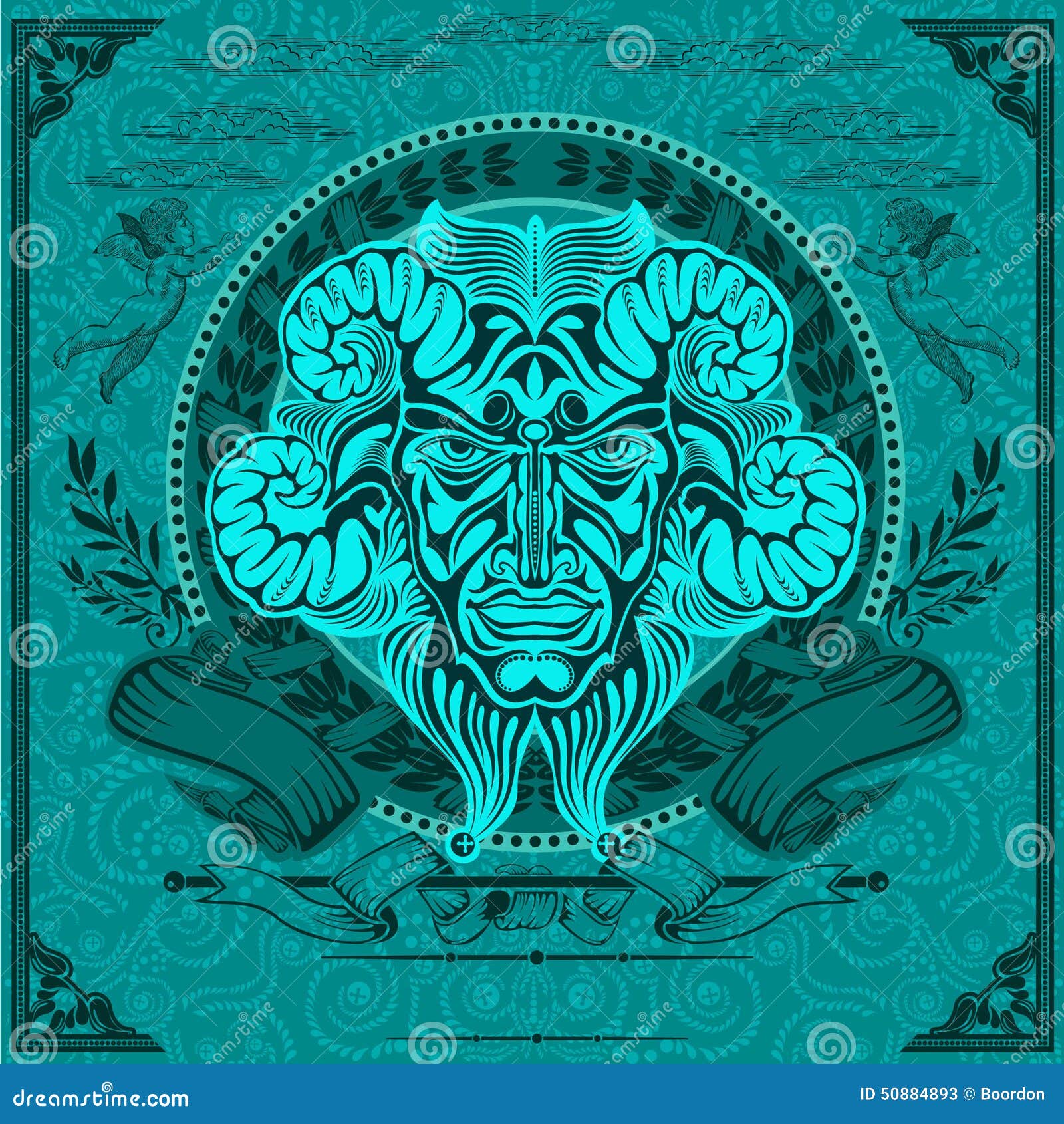 Devil Head Or Lucifer Demon Face With Horns Vector Illustration ...