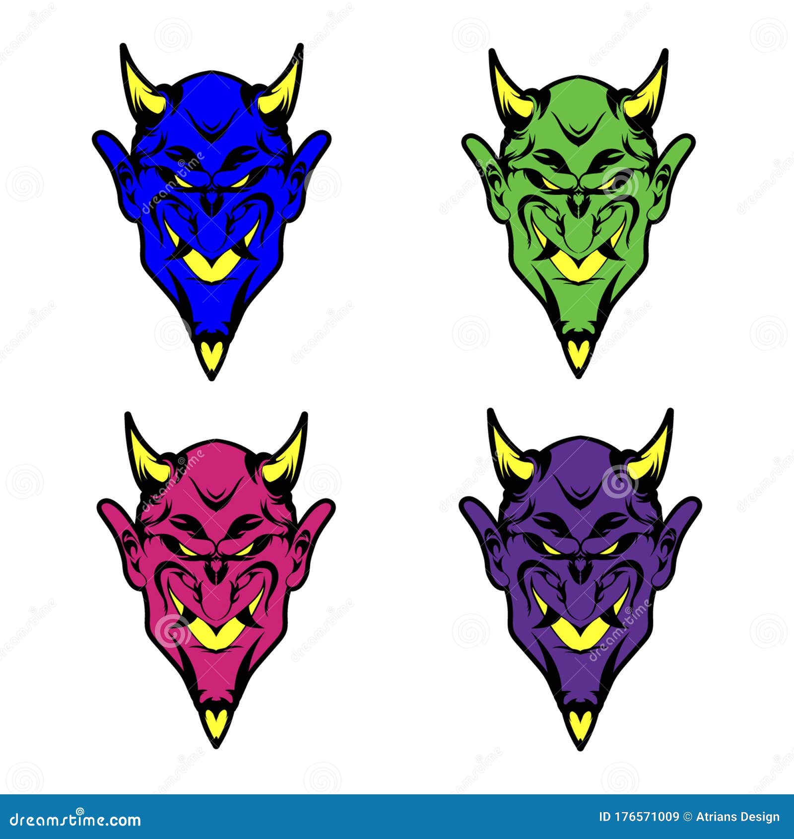Devil Head Collection, Devil with Horn, Satan Illustration, Devil Smile ...