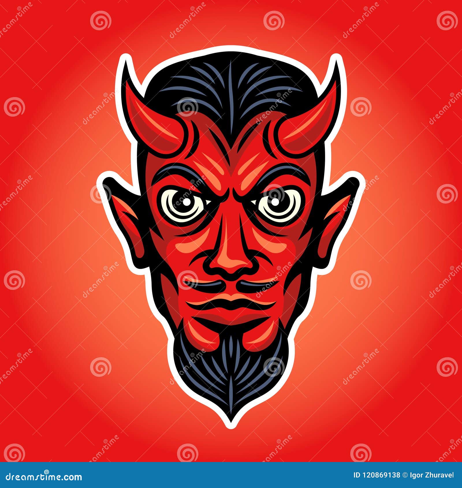 Devil Head Colored Illustration with White Stroke Stock Vector ...