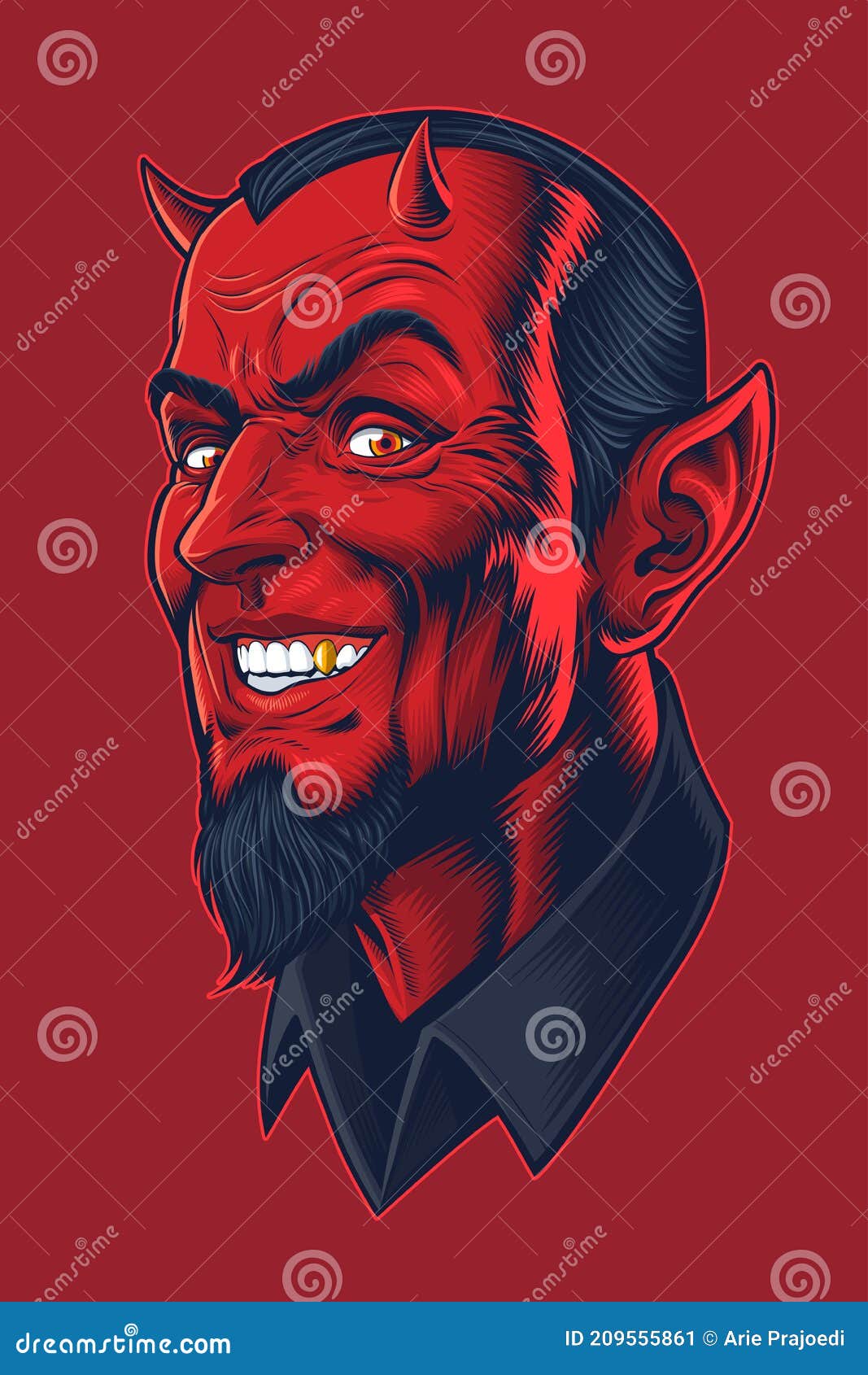 Devil Head with Cheeky Smile Stock Illustration - Illustration of devil ...