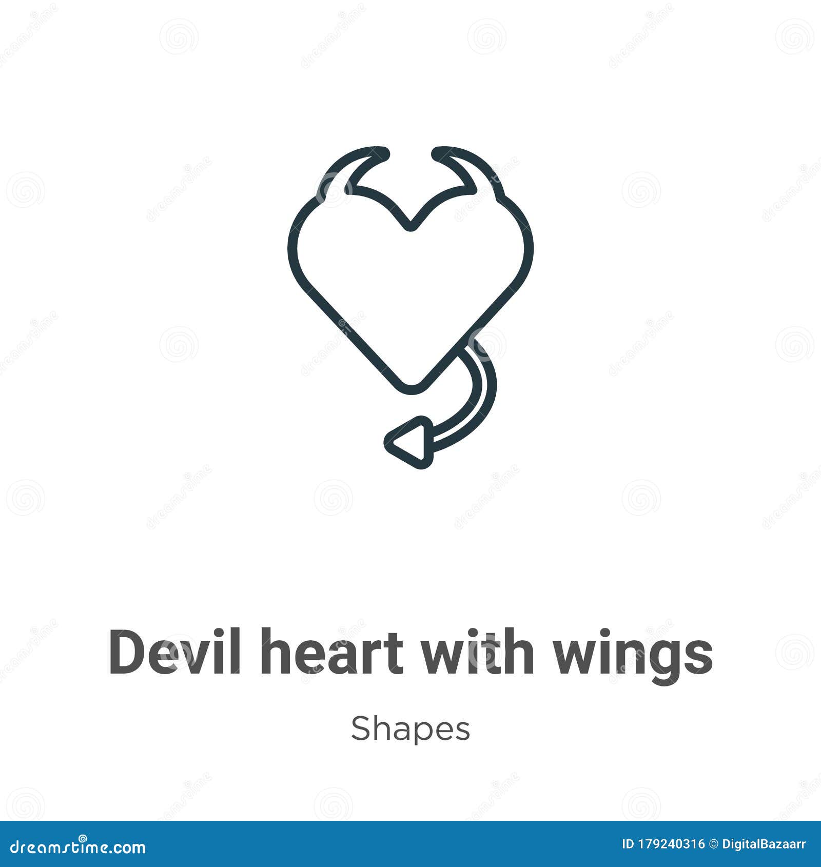 Devil Heart With Wings Outline Vector Icon. Thin Line Black Devil Heart ...