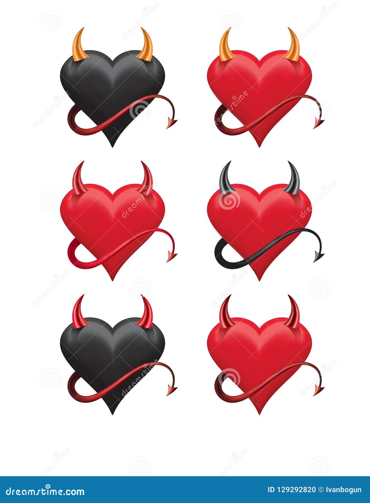 Devil Hearts with Sharp Horns and a Tail Set. Vector Stock Vector ...