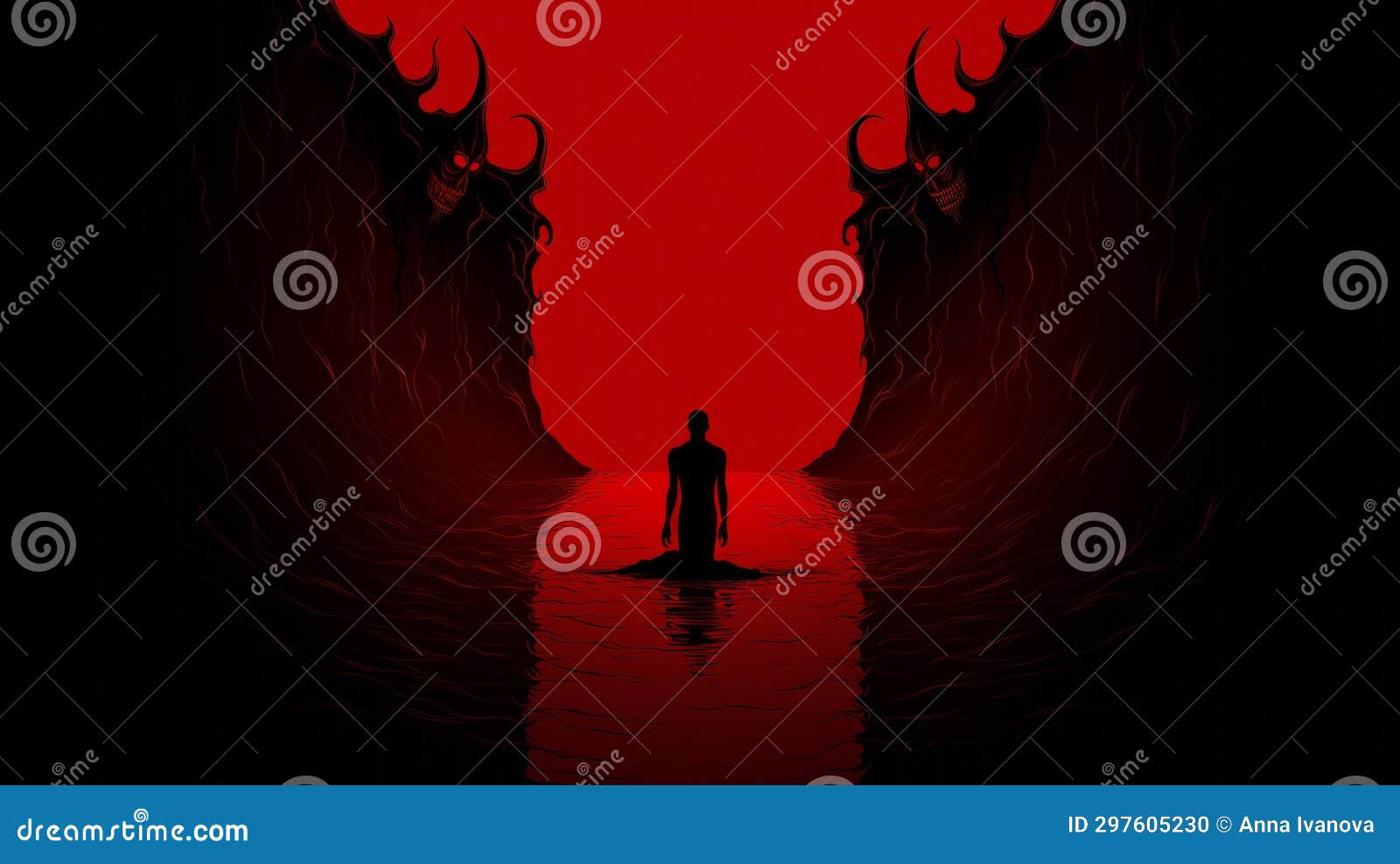 Devil in Hell, Landscape. Minimalistic Style Stock Illustration ...