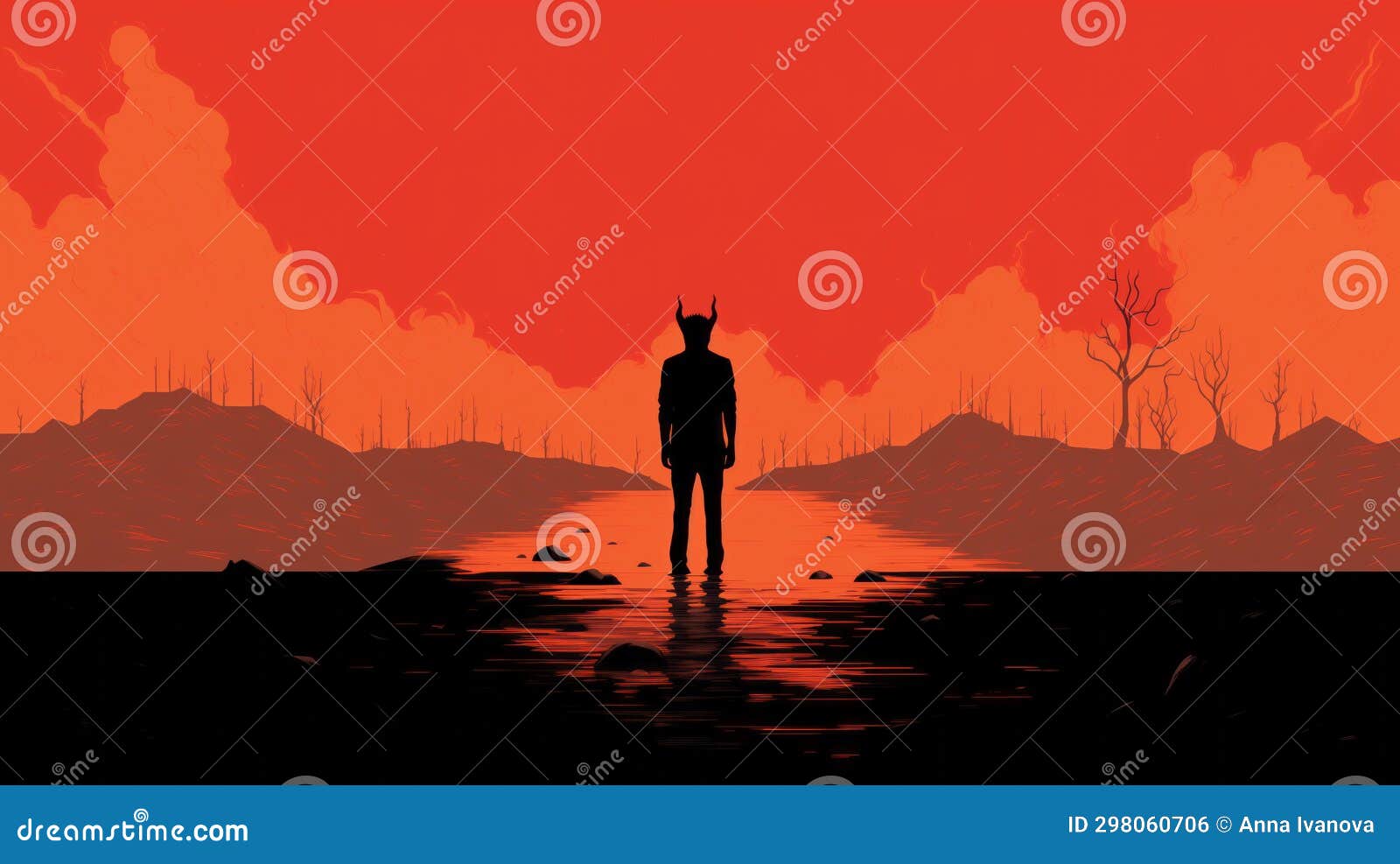 Devil in Hell, Landscape. Minimalistic Style Stock Illustration ...