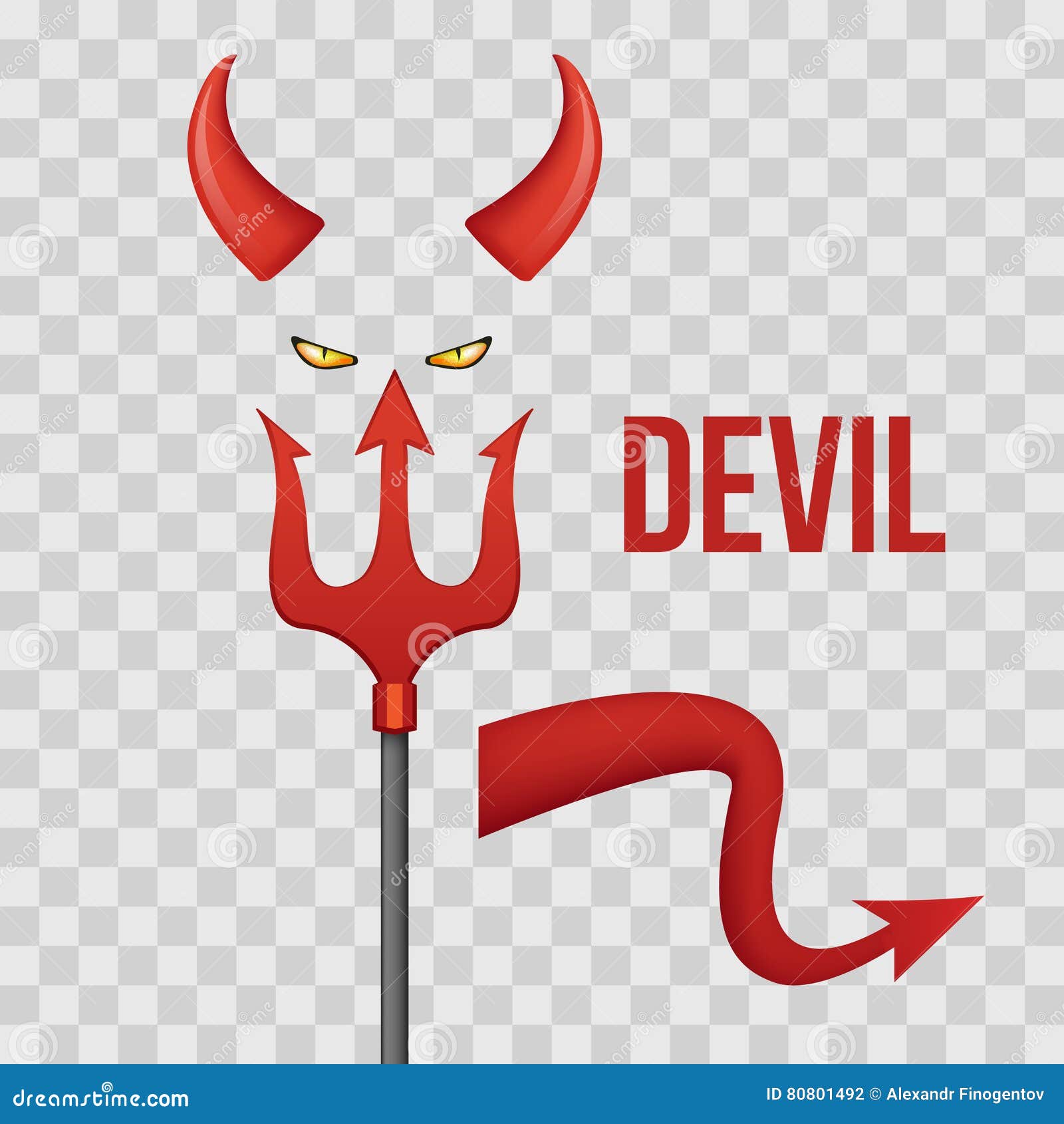 Devil Horns, Trident, Mantle And Tail Isolated On White Background ...