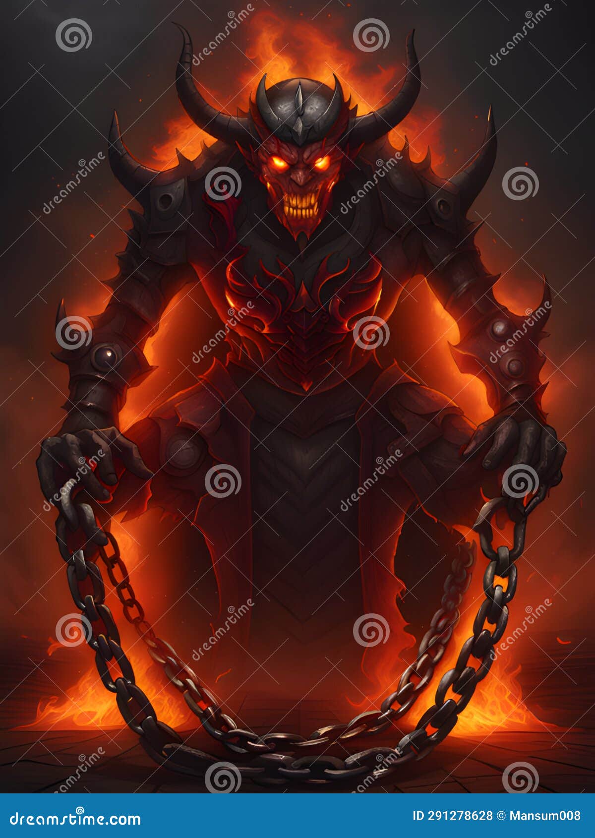 Devil with Horns and Trident on the Fire. Illustration Stock ...