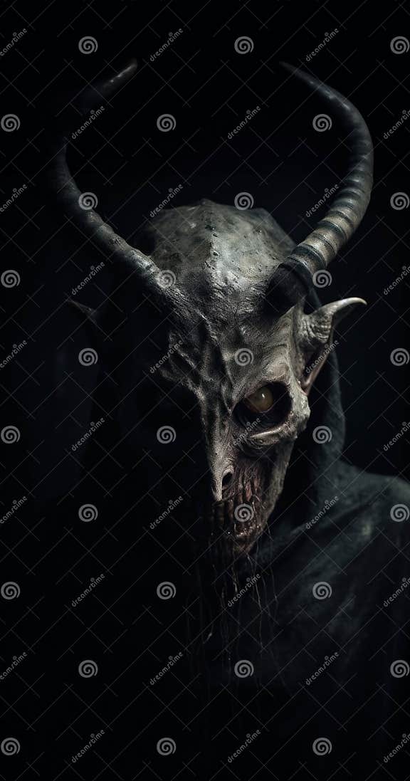 Devil Looking Figure with Long Sharp Horns. Stock Illustration ...