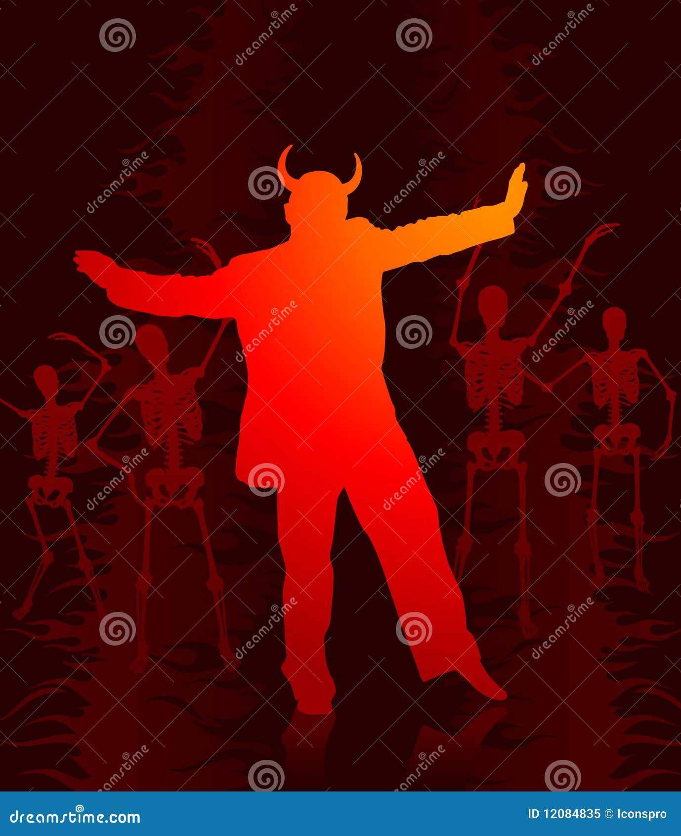 Devil Man Dancing In Hell With Fire And Skeletons Royalty-Free Stock ...