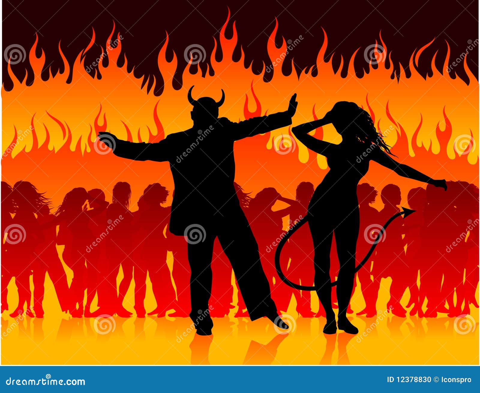 Devil Man and Woman Dancing in Hell Stock Illustration - Illustration ...