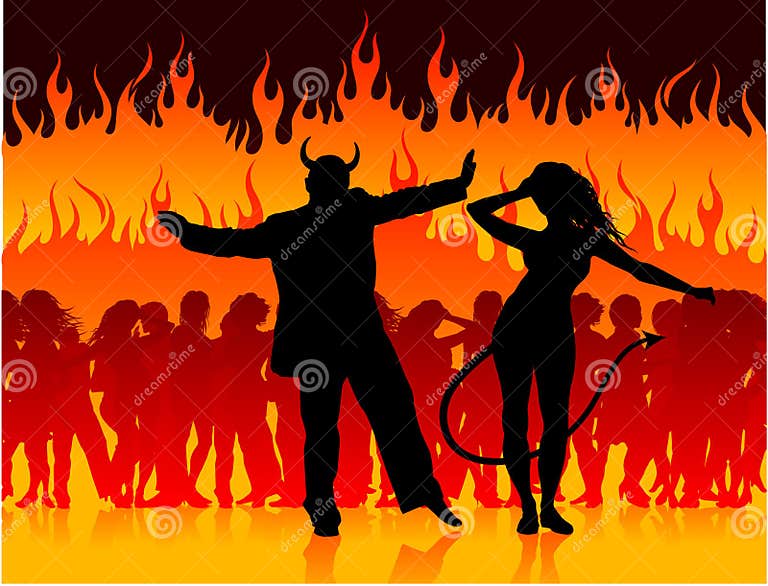 Devil Man and Woman Dancing in Hell Stock Illustration - Illustration ...