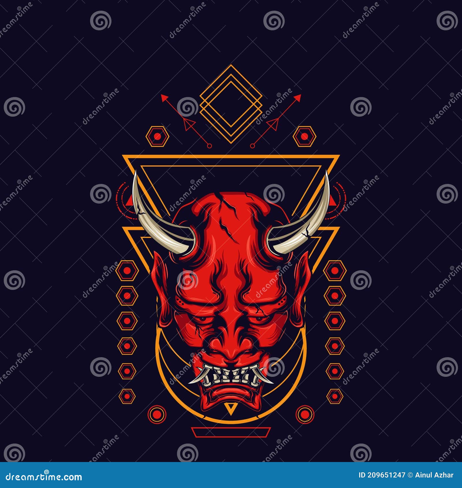 Devil Mask with Sacred Geometry Ornament and Black Background Stock ...