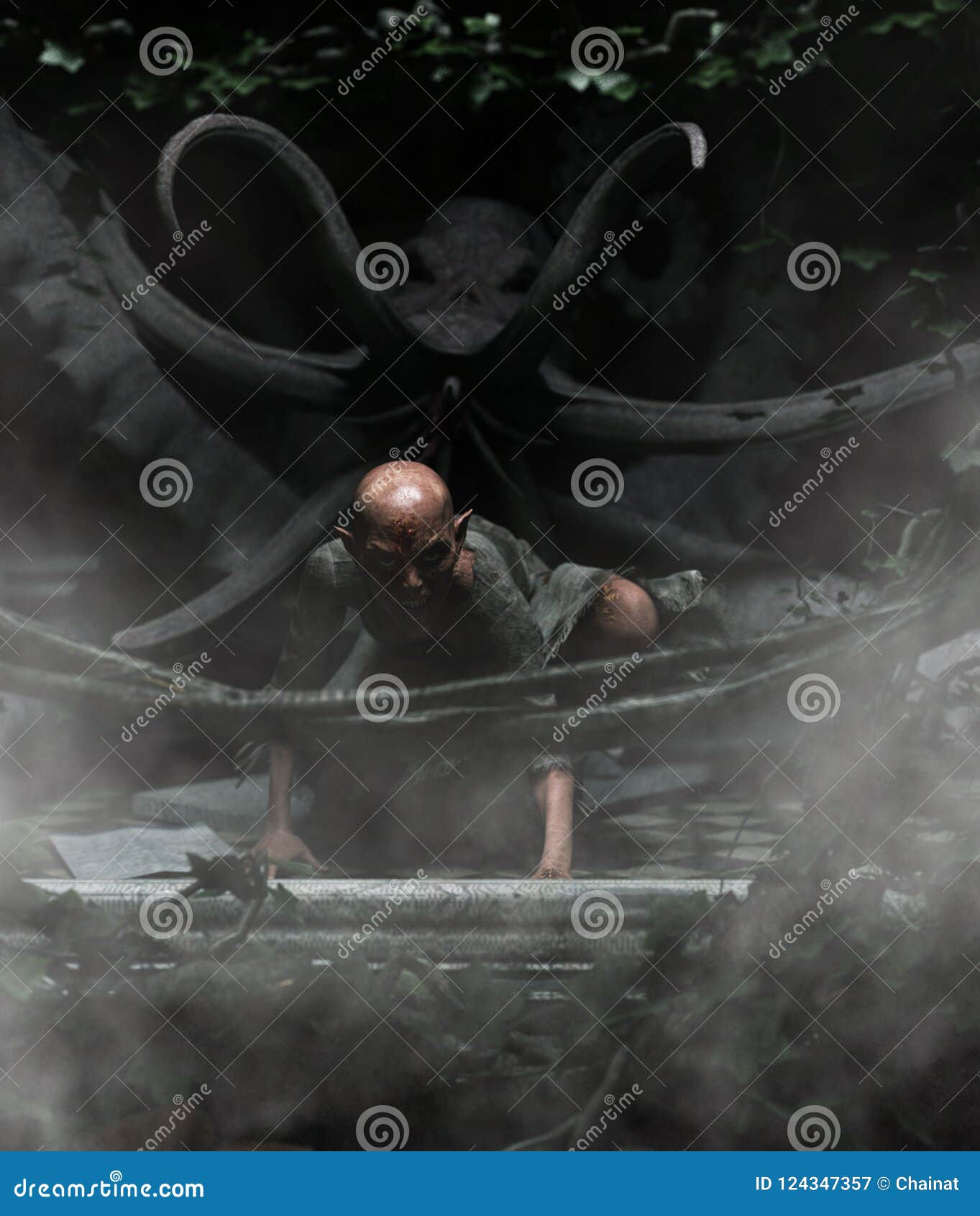 Devil and Monster in Haunted House Stock Illustration - Illustration of ...