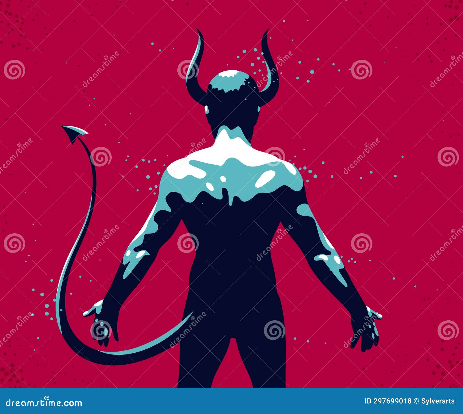 Devil Muscular Strong Man with Horns and Tail from Back View Vector ...