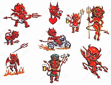 Devil Newskool Tattoo Set. Set of Labels and Elements. Vector Set ...