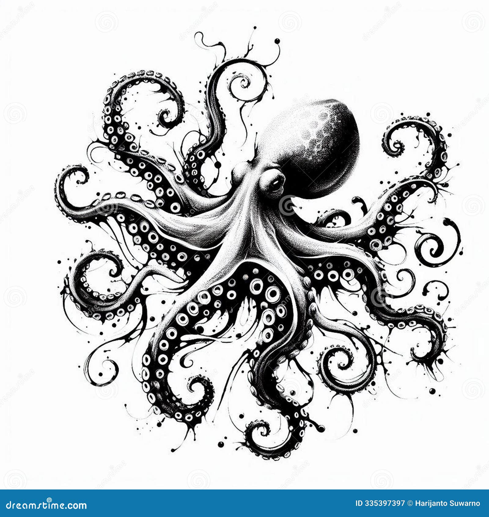 Devil octopus black ink stock illustration. Illustration of ocean ...