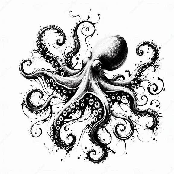 Devil octopus black ink stock illustration. Illustration of ocean ...