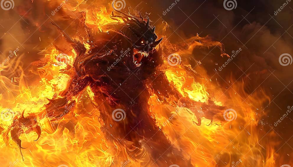 Devil out of the fire stock illustration. Illustration of bonfire ...