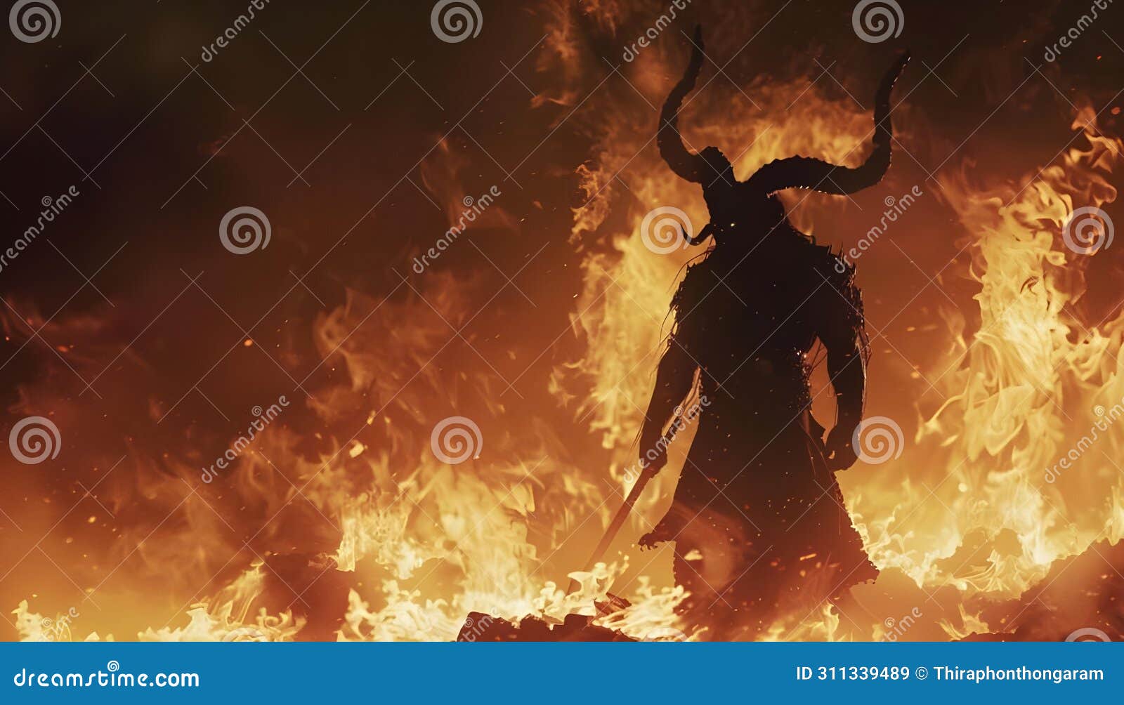 Devil out of the fire stock illustration. Illustration of hell - 311339489