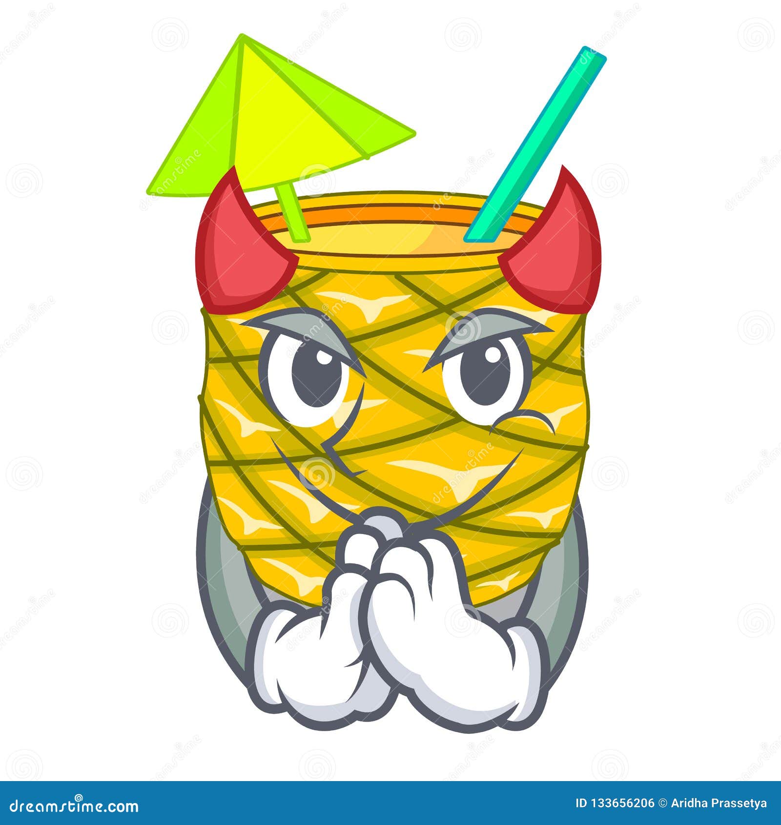 Devil Pineapple Fruit Juice on Character Drink Stock Vector ...