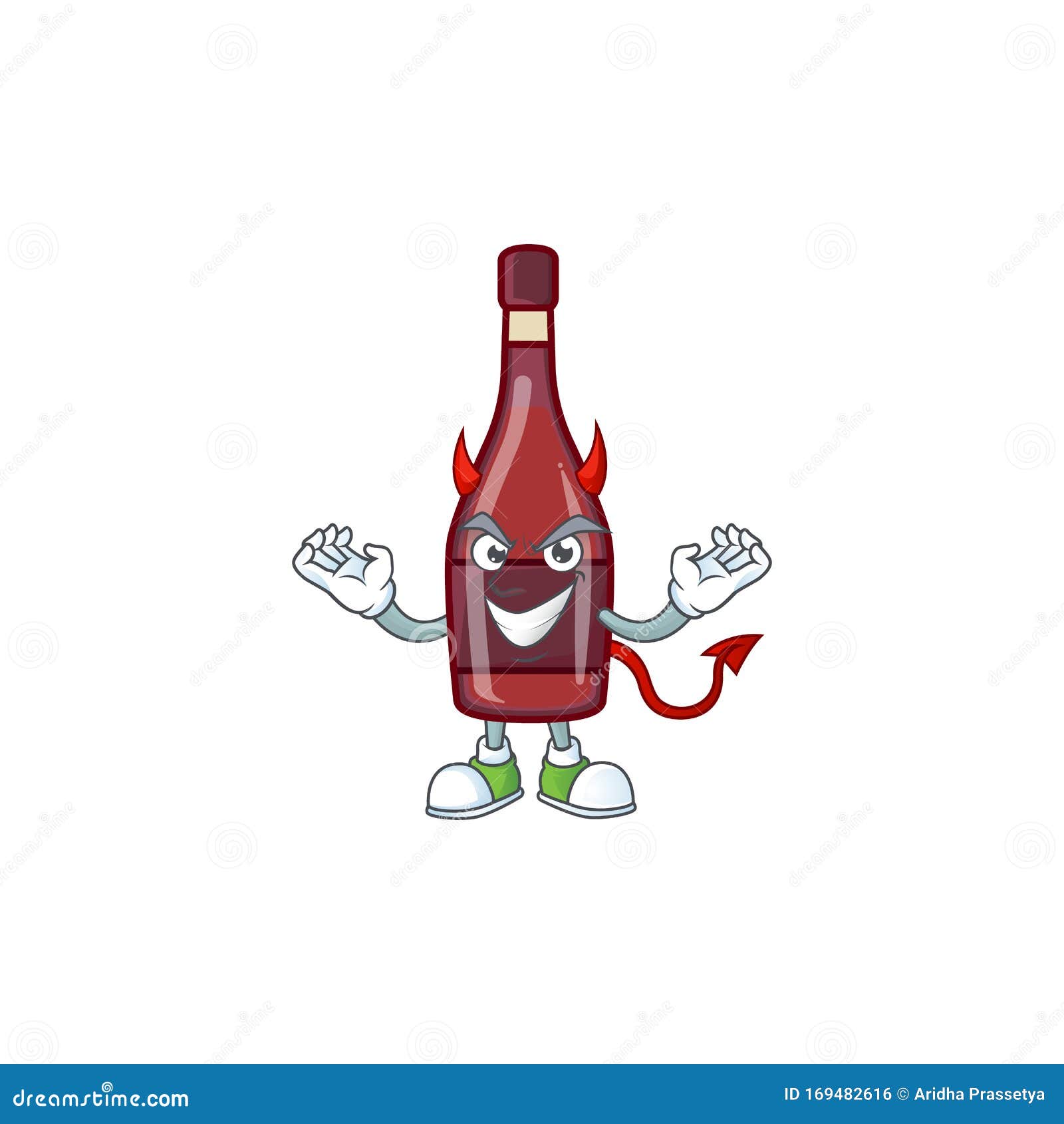 Devil Red Bottle Wine Cartoon Character Design Stock Vector ...