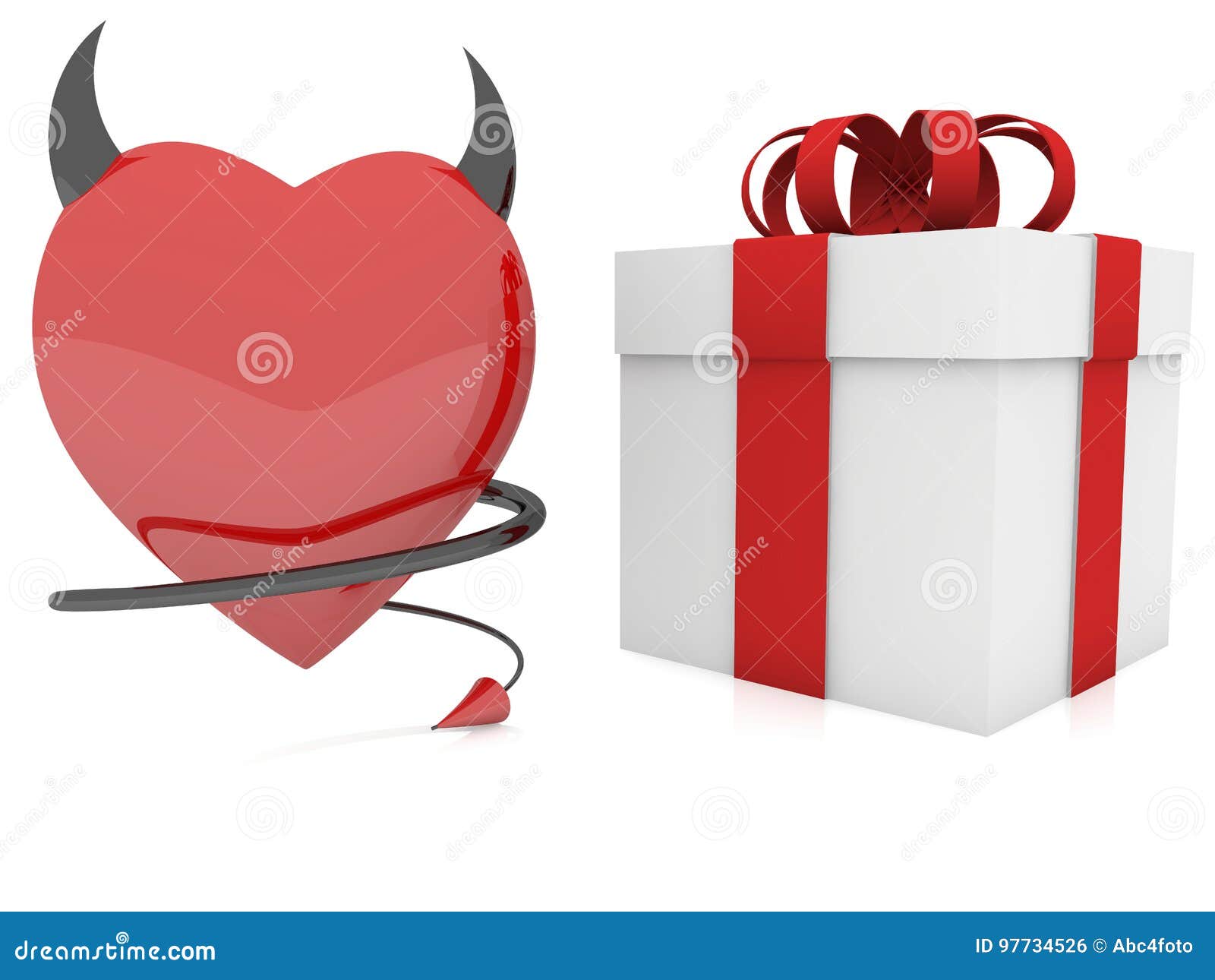 Devil Red Heart with Horn and Tail Near Gift Box Stock Illustration ...
