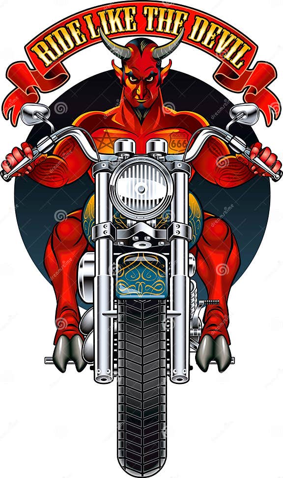 The Devil Riding a Vintage Motorcycle Stock Vector - Illustration of ...