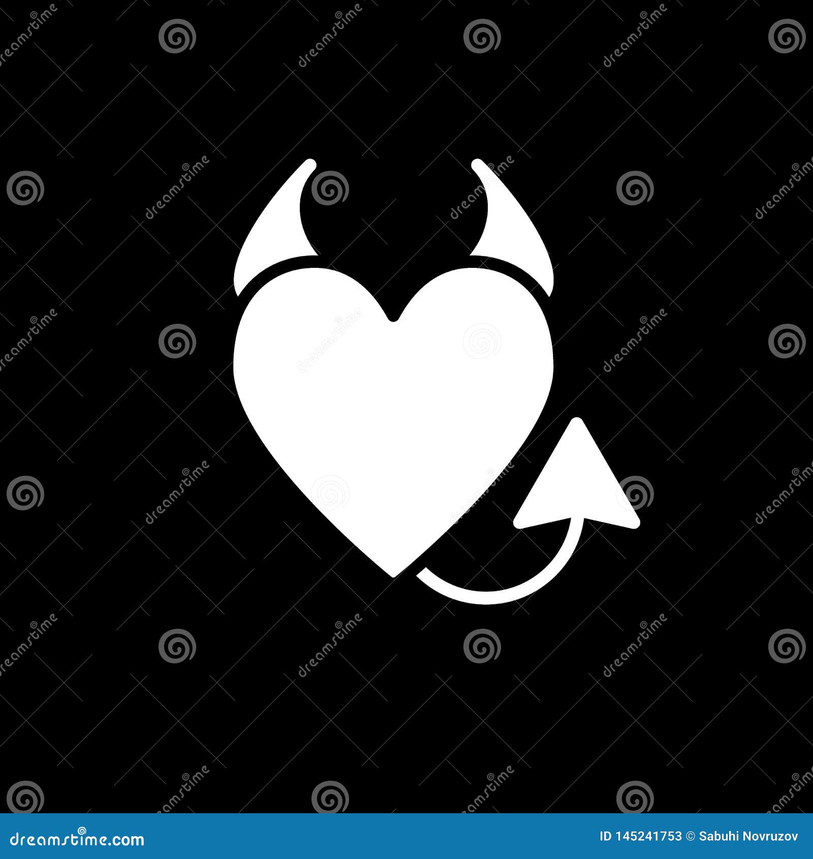 Devil`s Heart Solid Icon. Heart with Horns and a Tail Vector ...