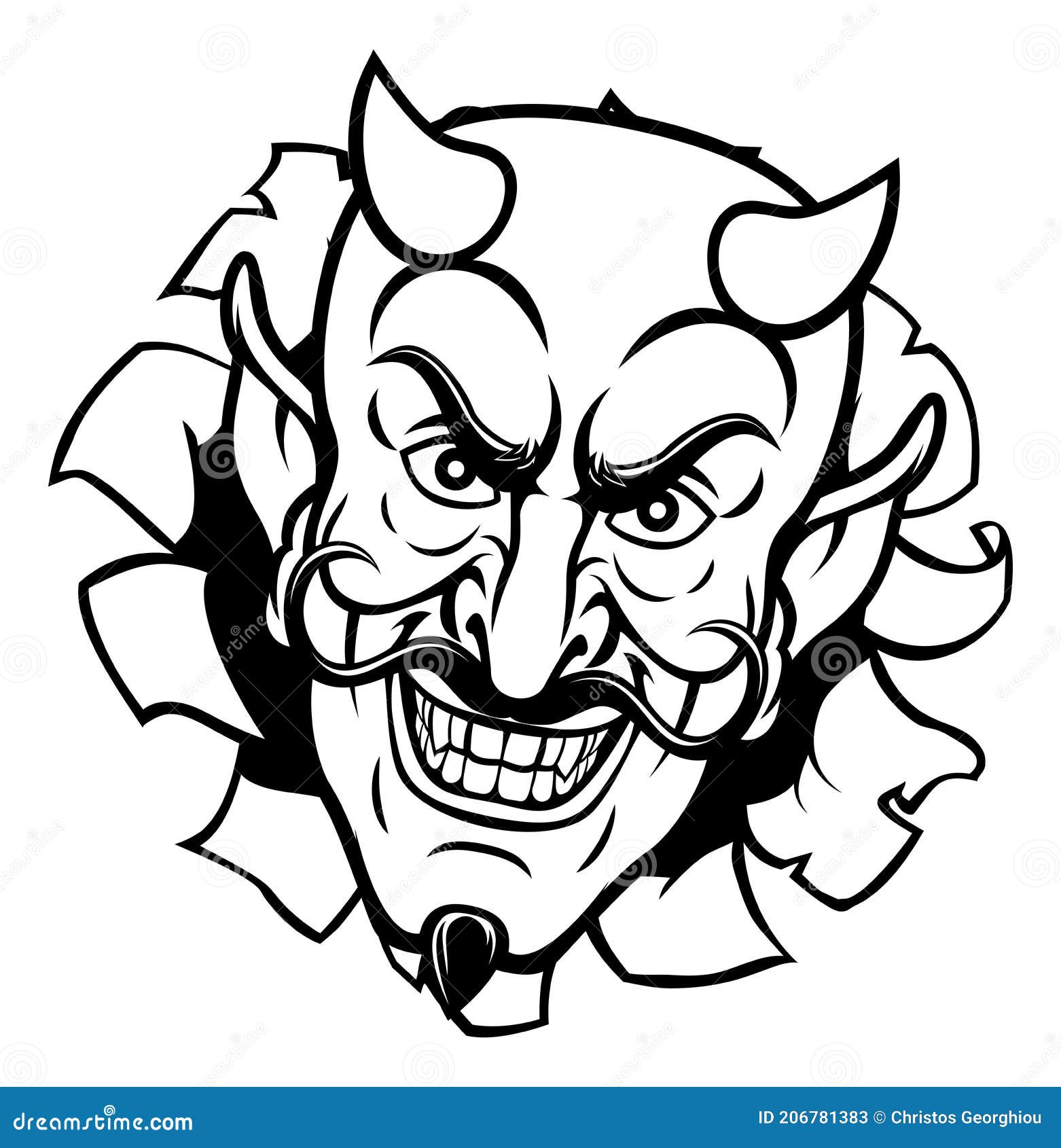 Satan Face In Profile With Bared Teeth Isolated On White. Cartoon ...