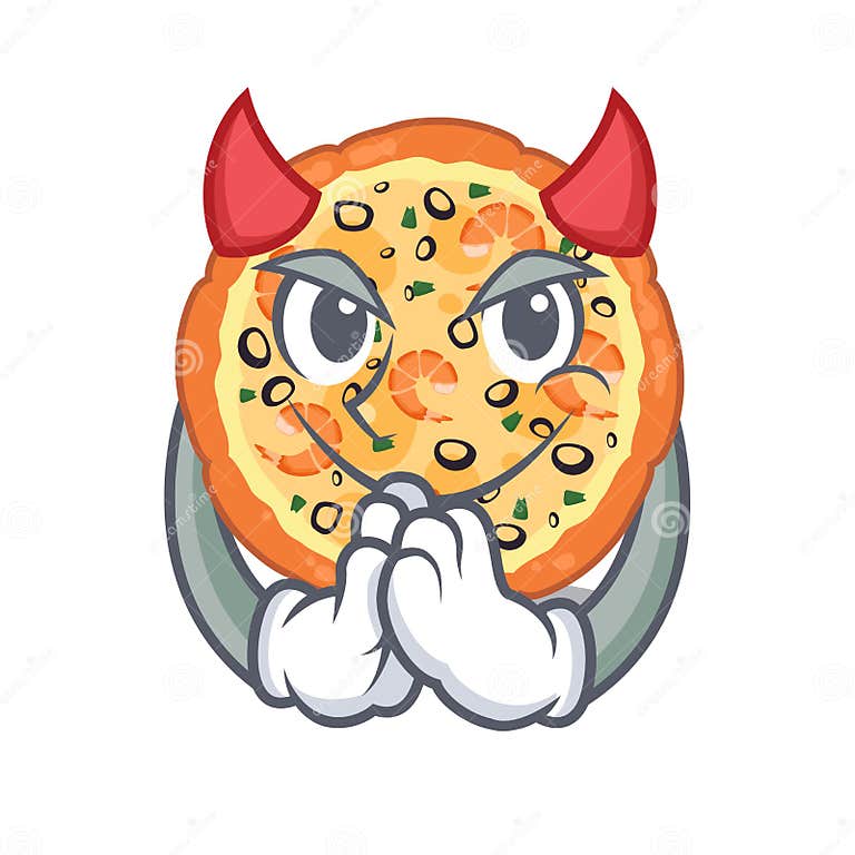 Devil Seafood Pizza in the Mascot Shape Stock Vector - Illustration of ...