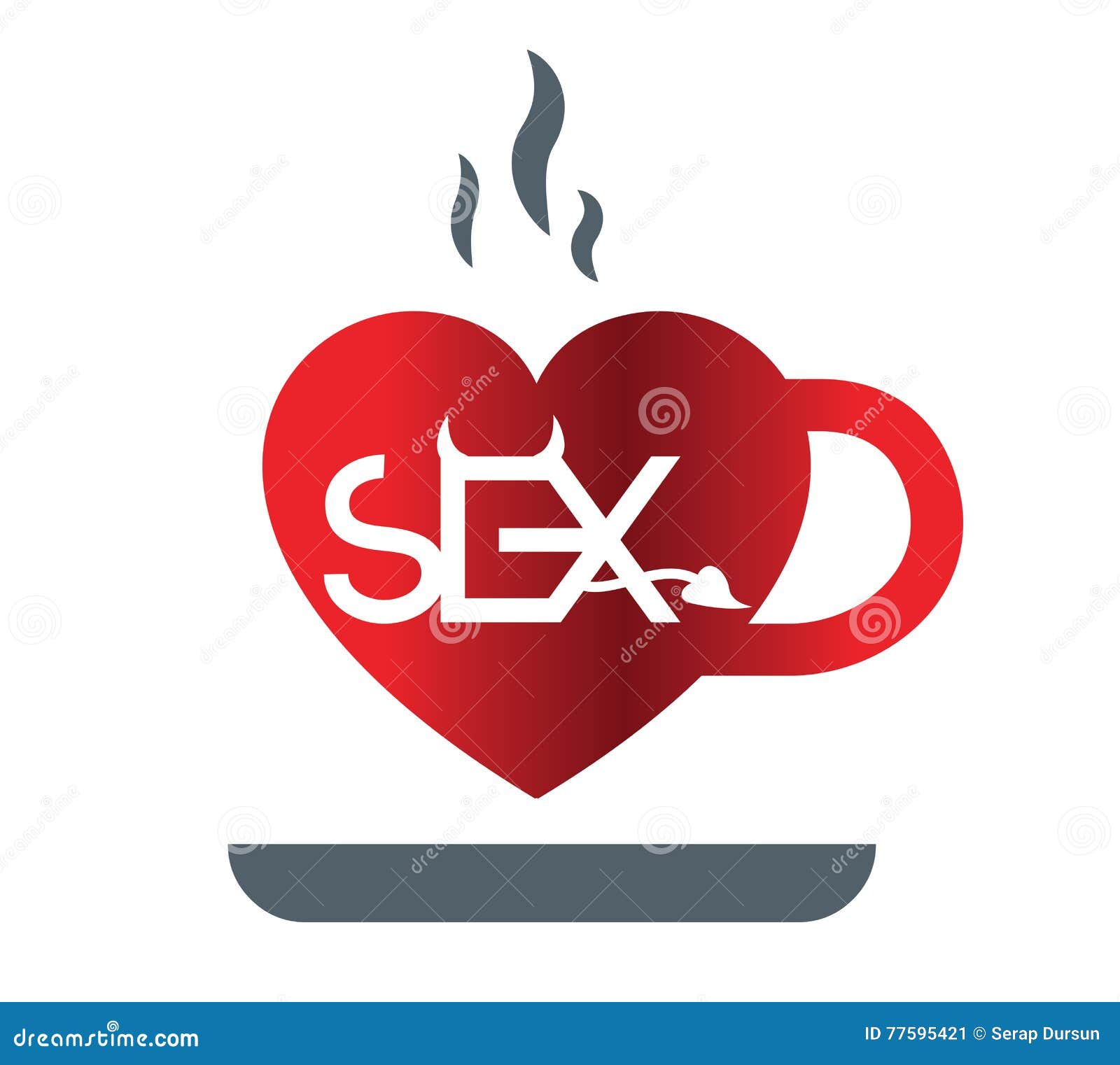 Devil Sex Logo Concept With Heart Coffe Cup Stock Vector Illustration