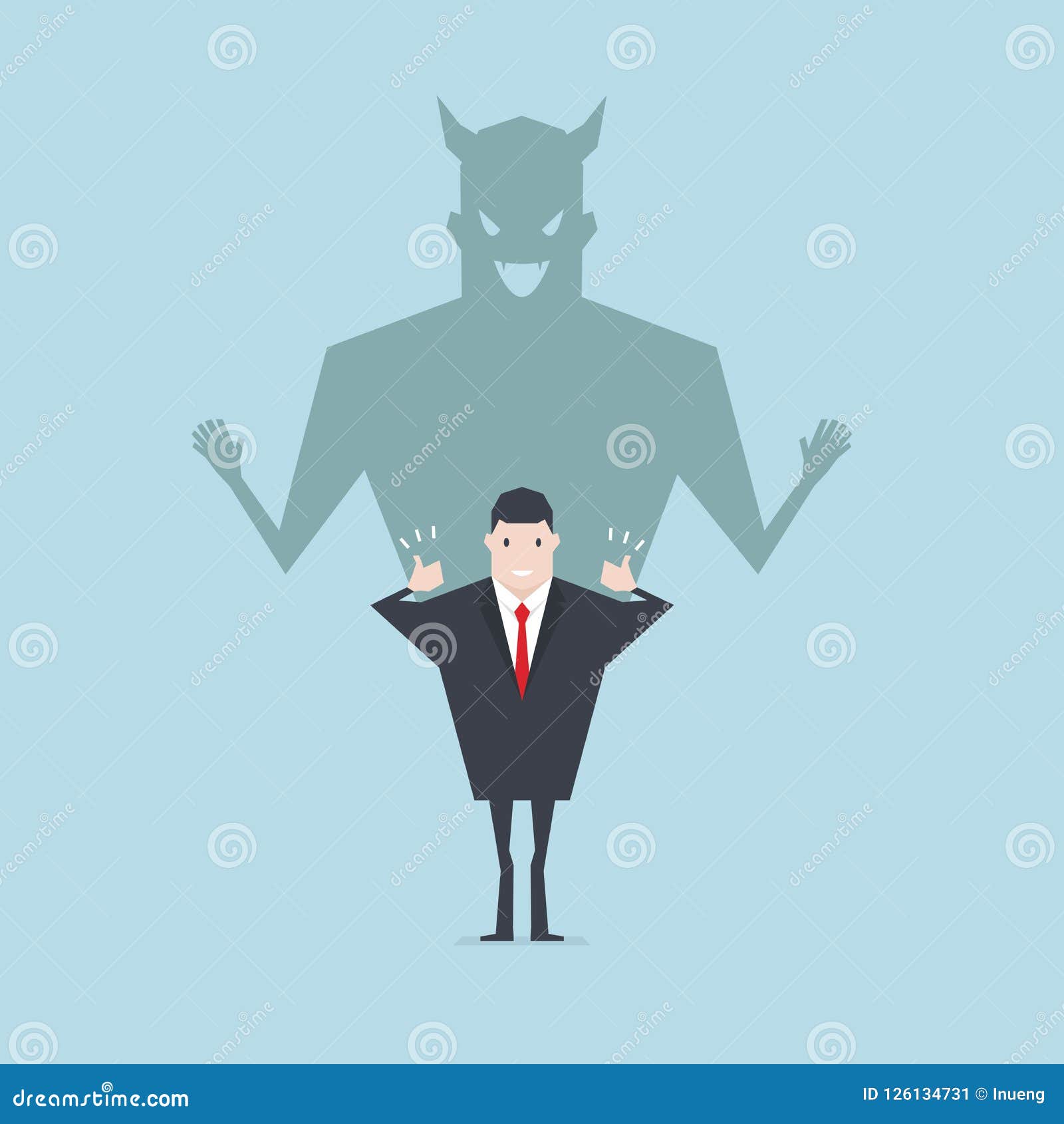 Devil Shadow Behind a Smiling Face of Businessman. Stock Vector ...