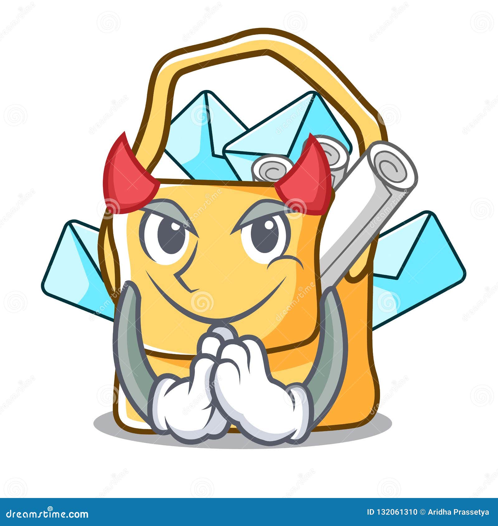 Devil Singing Mail Bag Character on Table Front Stock Vector ...