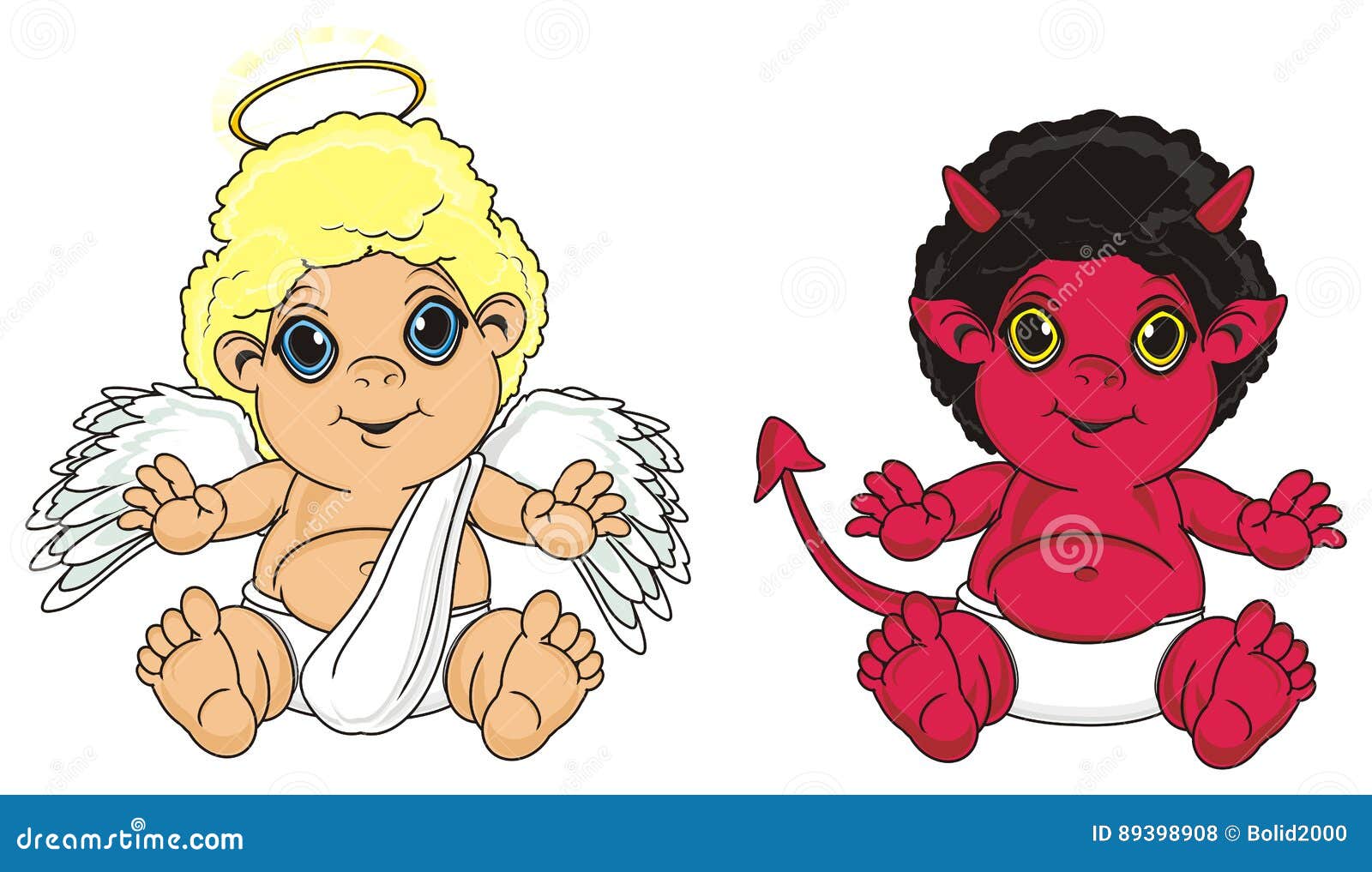 Devil sit with angel stock illustration. Illustration of demon - 89398908