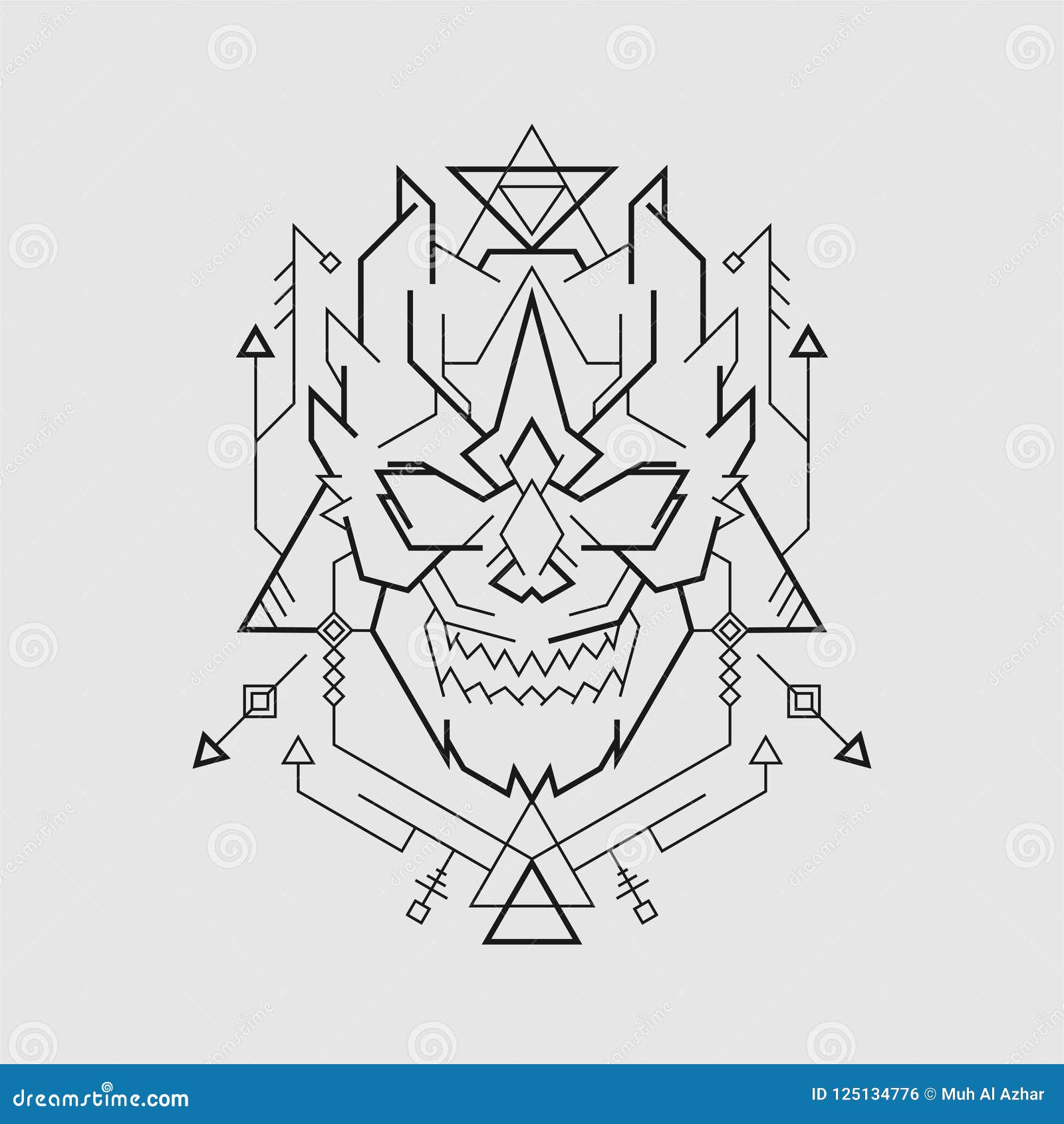 Devil Skeleton Mask Line Style Stock Illustration - Illustration of ...