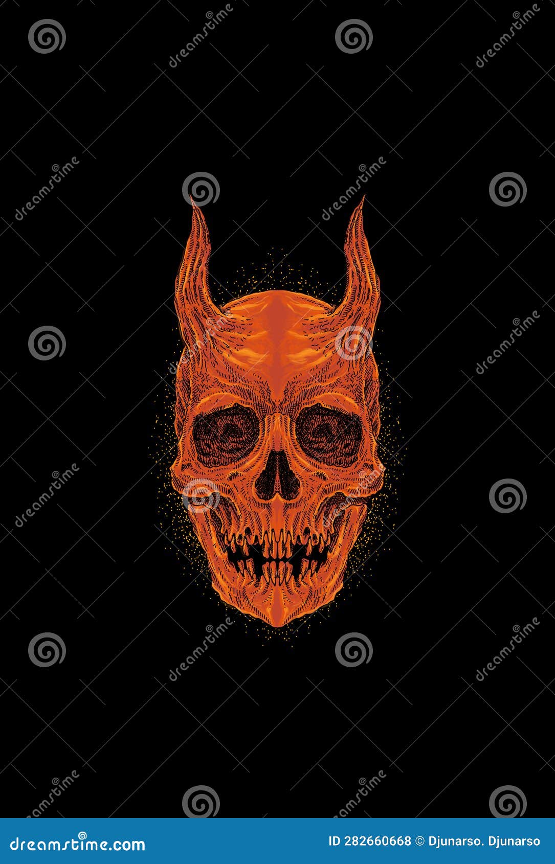 Devil Skull with Horns Artwork Illustration Stock Vector - Illustration ...