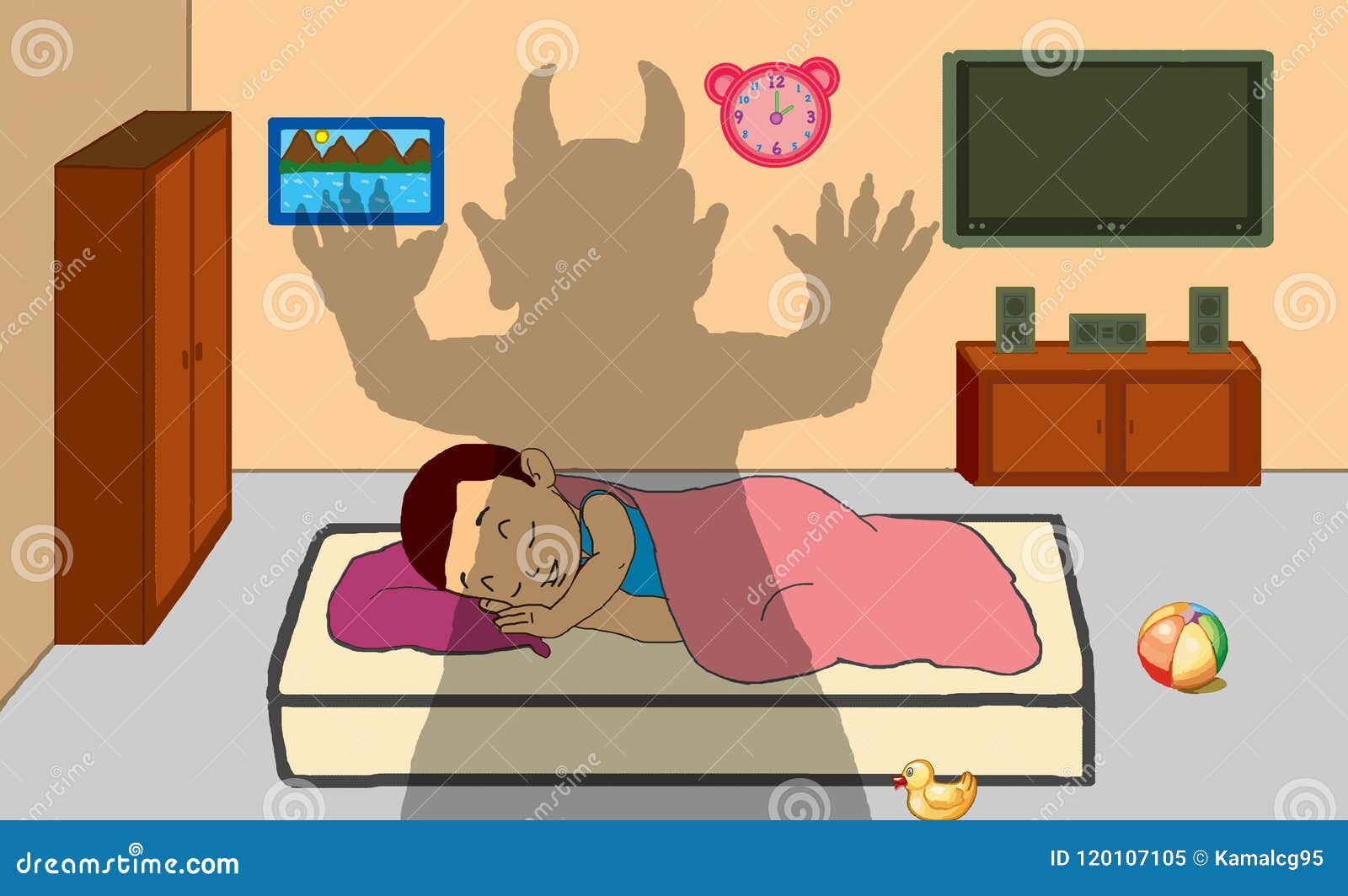 Devil in Sleeping Kid Bedroom Stock Illustration - Illustration of ...