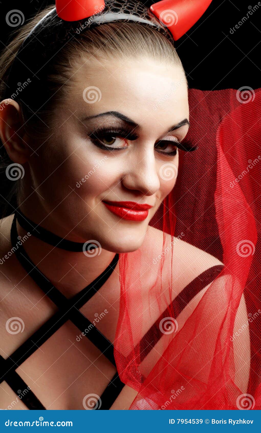 Devil Smile stock image. Image of female, horns, green - 7954539