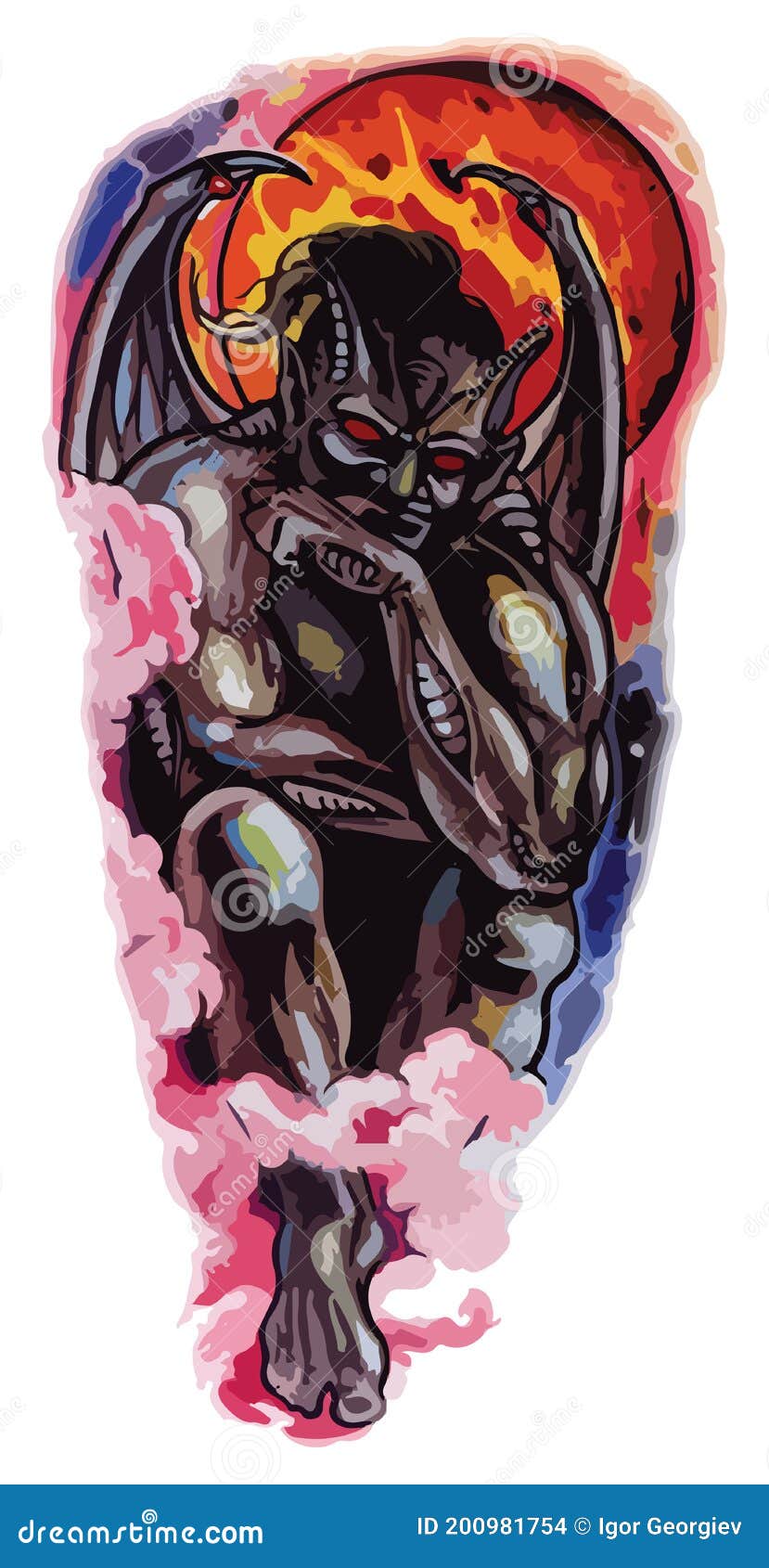 Devil Tattoo. Set of Labels and Elements. Vector Set Illustration ...