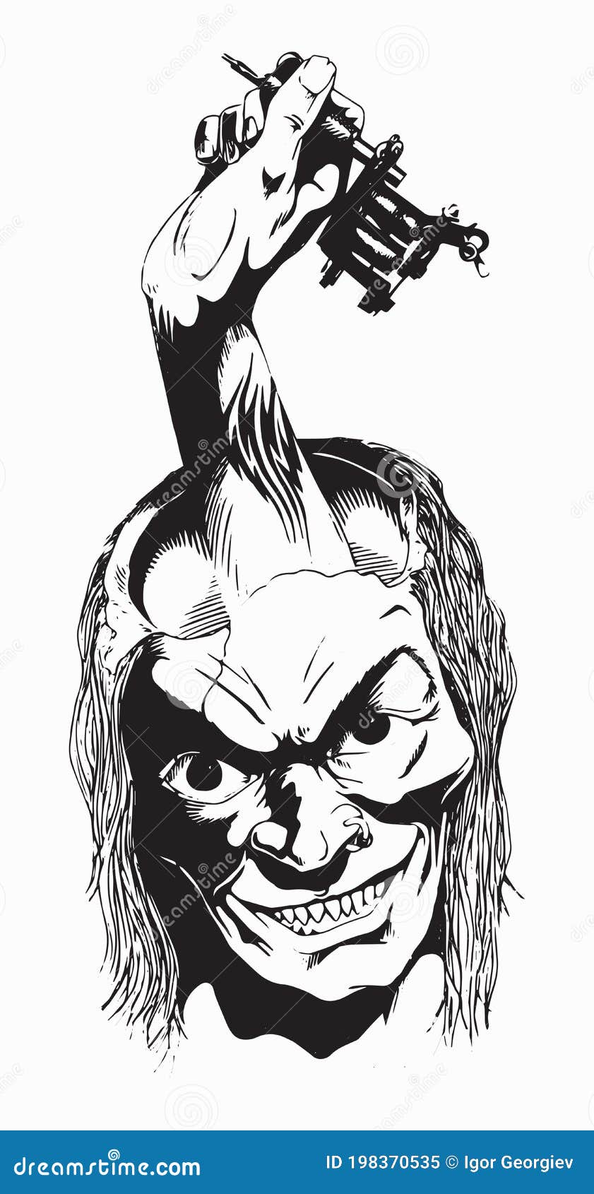 Devil Tattooist Skull Tattoo Gun Flash Stock Vector - Illustration of ...