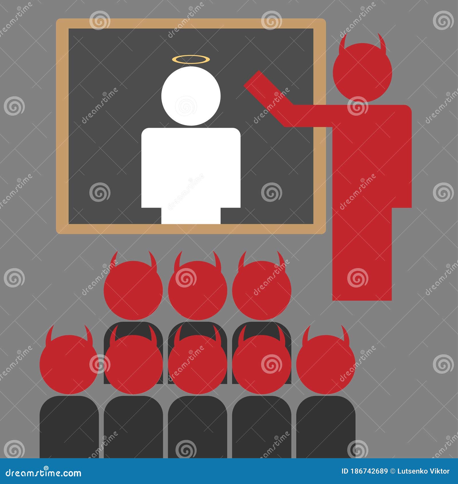 Devil Teacher among Devil Students in the Classroom Studying the Saint ...