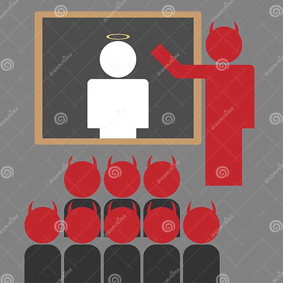 Devil Teacher among Devil Students in the Classroom Studying the Saint ...