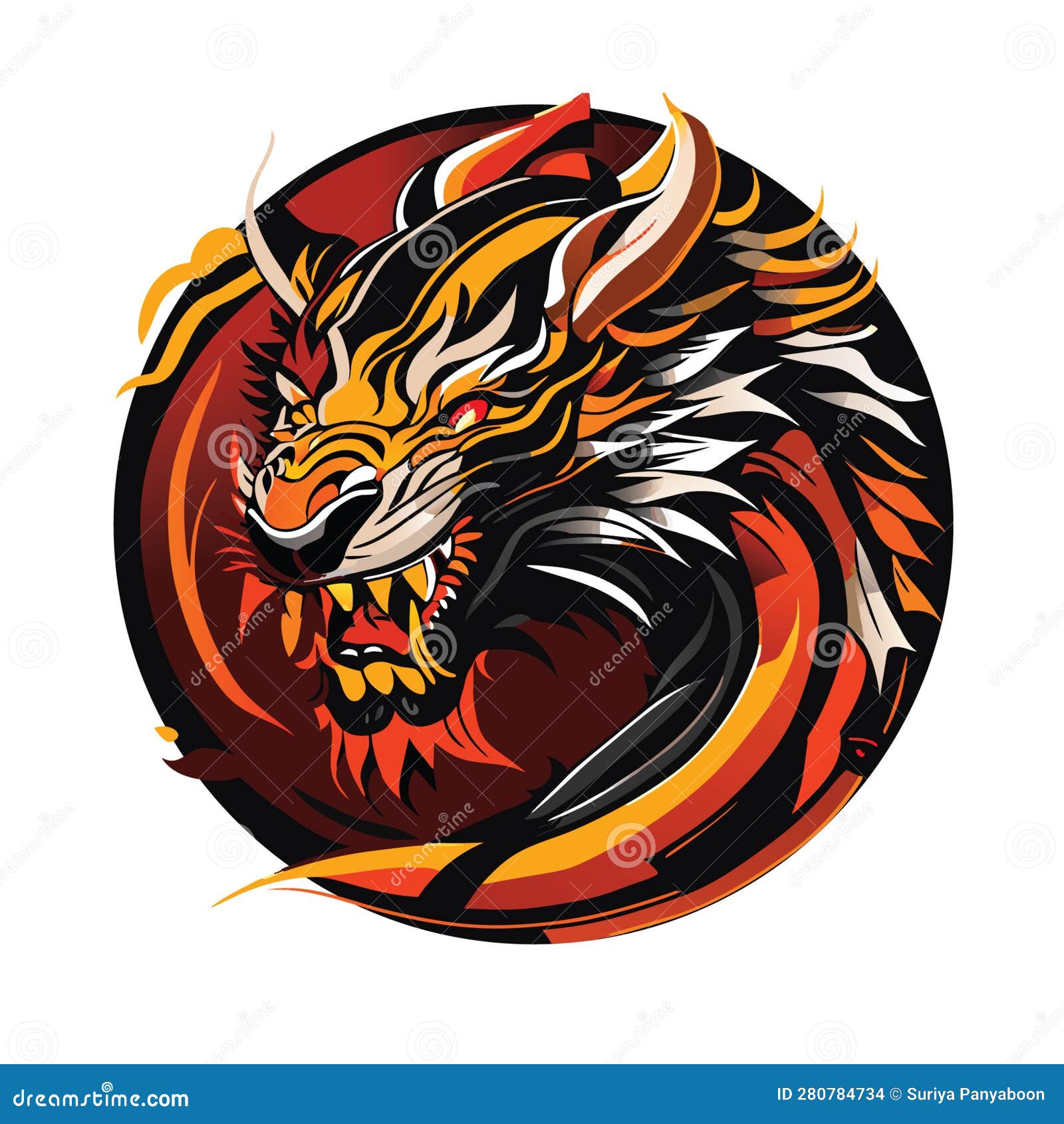 Demon Tiger Illustration. Mythical Creature Illustration With Line Art ...
