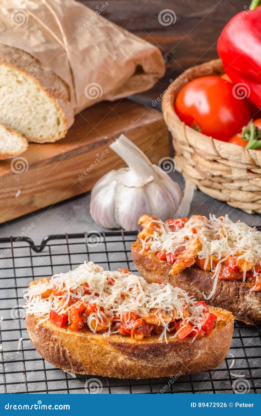 Devil Toast Vegetable Chicken Cheese Stock Photo - Image of bread ...