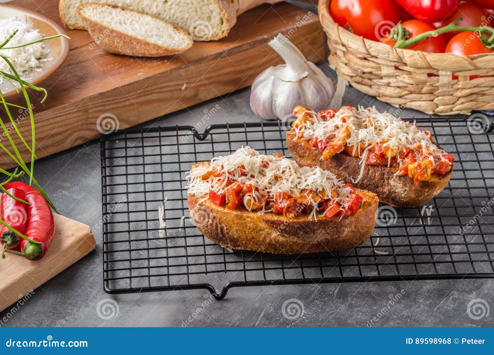 Devil Toast Vegetable Chicken Cheese Stock Photo - Image of grilled ...